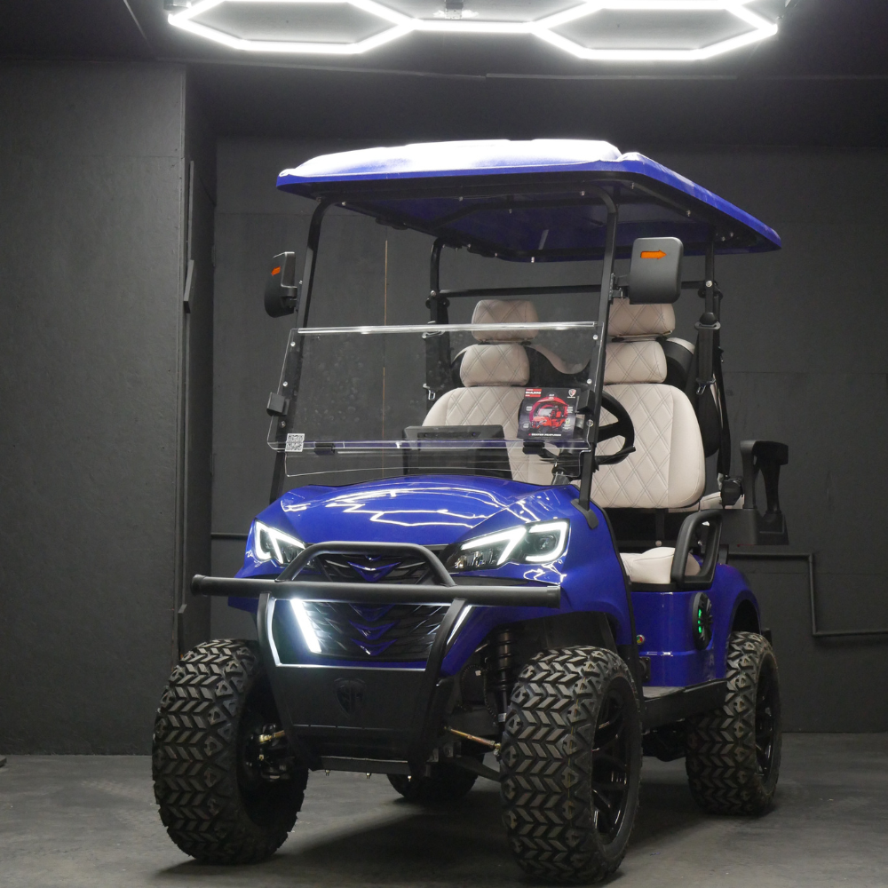 EA4R+ – Speed Blue Body, White Seats, Speed Blue Seat Stitching – EA Carts