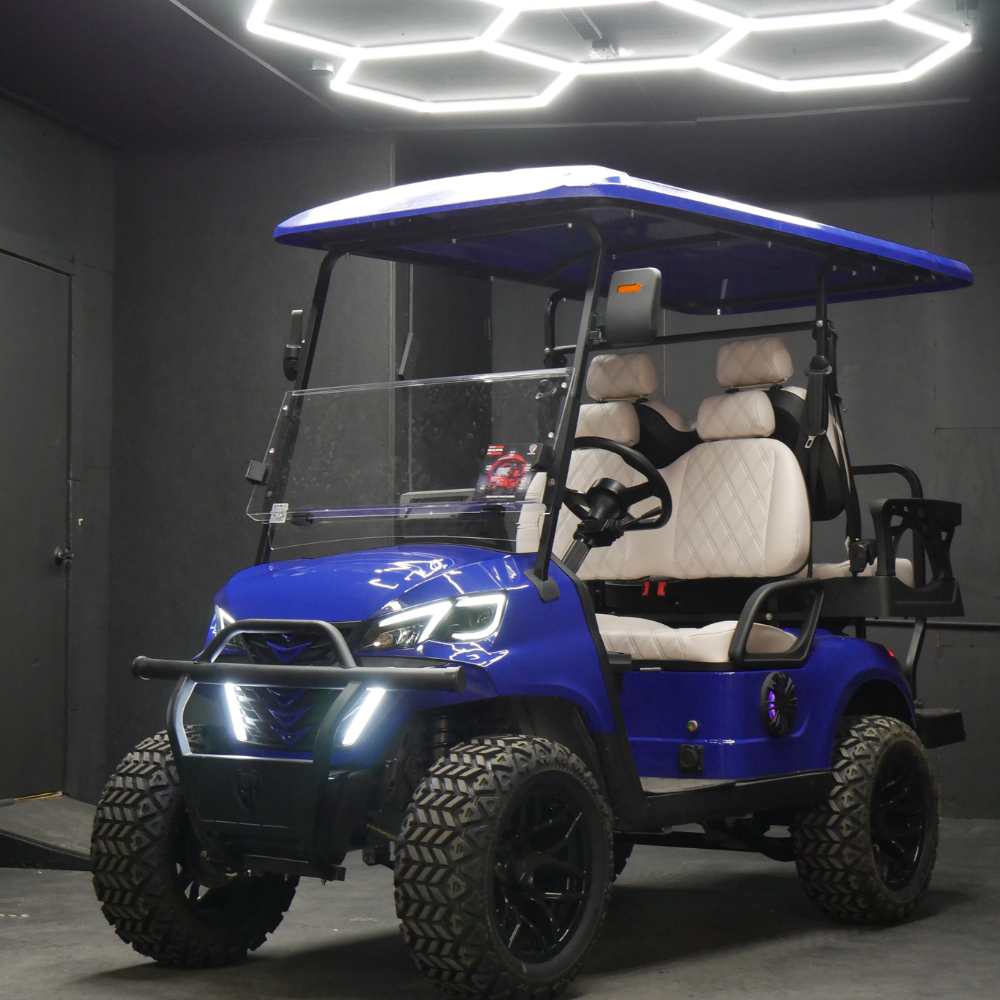 EA4R+ – Speed Blue Body, White Seats, Speed Blue Seat Stitching – EA Carts